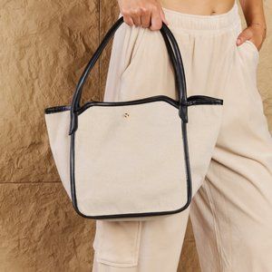 Fame | Bags | Fame Beach Chic Faux Leather Trim Tote Bag In Black ...